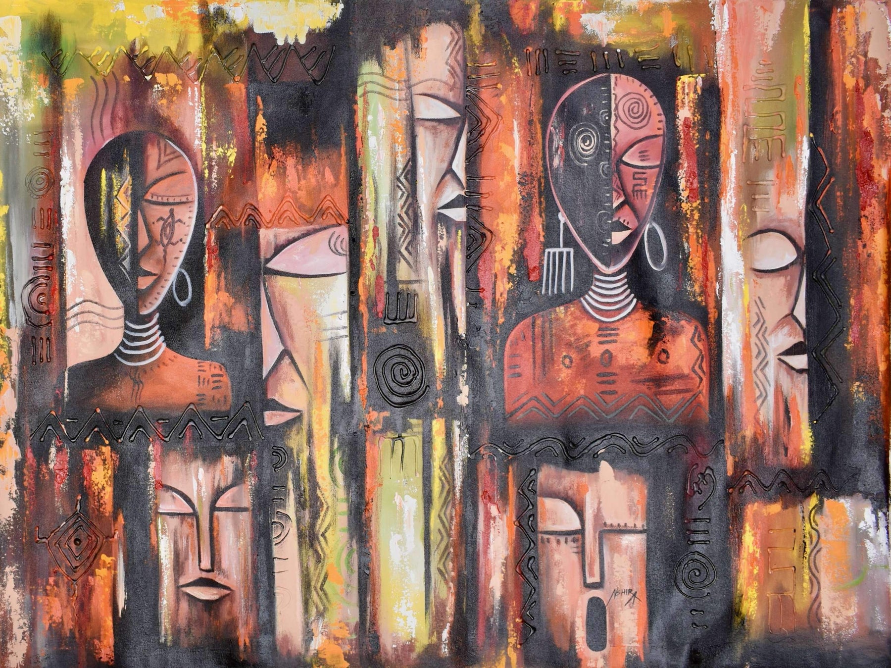 African Artist from Ghana, Daniel Akortia, Face Mask Painting Print ...