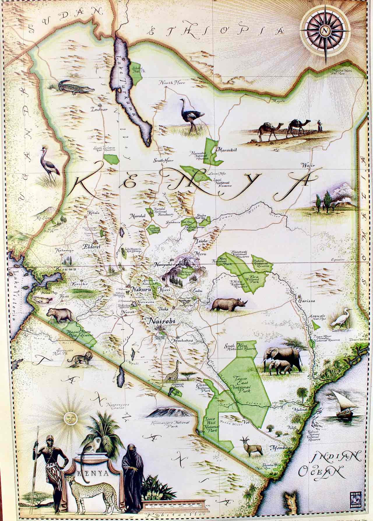 Map of Kenya | Printed by Blue Rhino Ltd. | True African Art .com