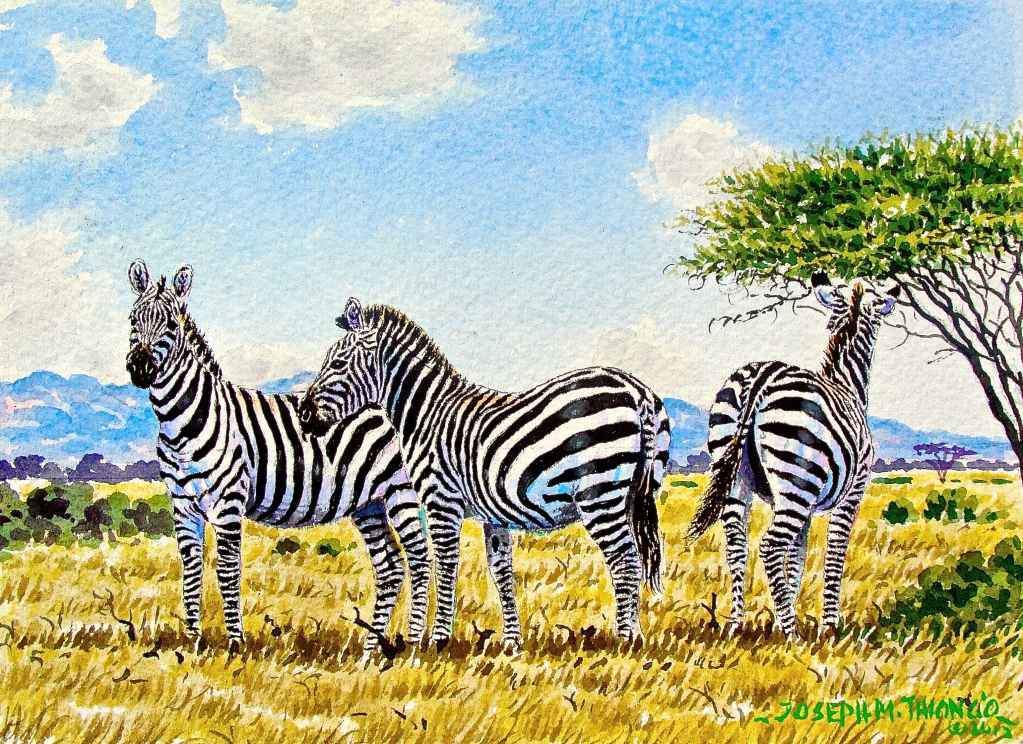 Painting of Three Zebras in Africa's plains | Joseph Thiongo – True ...